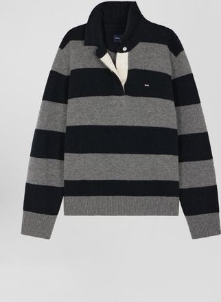 Eden Park Pull Col Polo En Laine Et Cachemire Ray&eacute; Noir Et Gris