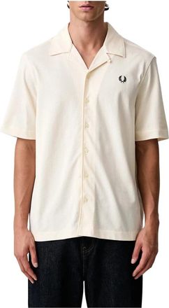 Fred Perry Chemise &agrave; col revers en maille compress&eacute;e - Homme - Chemises - Beige - Taille: S