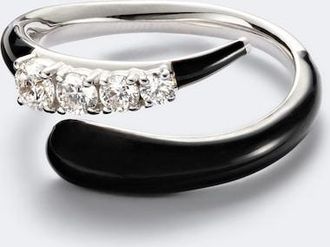 Nikos Koulis Bague Oui en or blanc 18ct, &eacute;mail noir et diamants