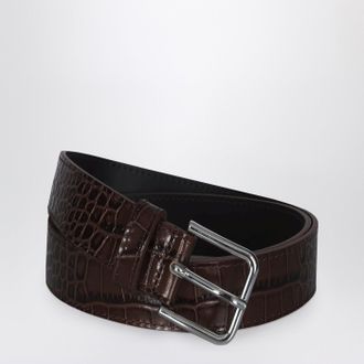 Frankie Shop Toni Croc G&uuml;rtel aus braunem Lackleder mit silberfarbener Hardware