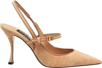 Dolce & Gabbana Hohe Schuhe - Beige/Camel Suede And Nappa Slingbacks - Gr. 38,5 (EU) - in Beige - f&uuml;r Damen