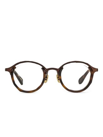 Masahiromaruyama lunettes de vue textur&eacute;e &agrave; monture ronde - Marron