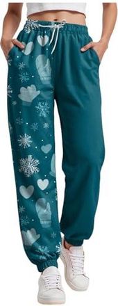 Generic Pantalon de jogging athlétique taille haute pour femme, pantalon dentraînement sur le thème de Noël, pantalon dentraînement avec poches et cordon de s