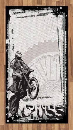 Abakuhaus inspirativ Teppich, Motocross-Rennfahrer, Deko-Teppich Digitaldruck, Färben mit langfristigen Halt, 80 x 150 cm, Weiß Schwarz