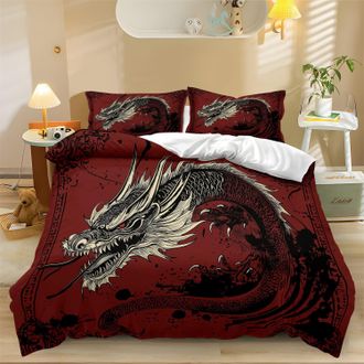 Generic Bedruckter Bettbezug Traditionelles Kunstelement Drache Polyester Bettw&auml;sche Set Bettw&auml;sche Farbe Bedruckter Bettbezug Mit 2 Kissenbez&uuml;gen Bettw&auml;sche 