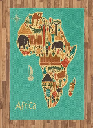 Abakuhaus Afrika Teppich, Savannah Karte Tribal Icons, Deko-Teppich Digitaldruck, F&auml;rben mit langfristigen Halt, 120 x 180 cm, Siena Hellgelb T&uuml;rkis