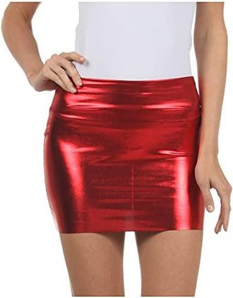 Sakkas 6924 Mini-Jupe Liquide métallique Brillant Femmes - Rouge - X-Large