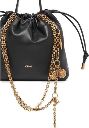 Chlo&eacute; Lambskin Leather Bucket Bag - Black