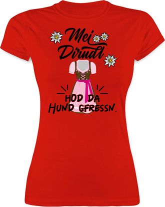 Shirtracer Shirt Damen - Kompatibel mit Oktoberfest - MEI Dirndl hod da Hund gefressen I - XL - Rot - t-Shirt bayerisch Frau trachtenshirt bayrische t-Shirts Dir