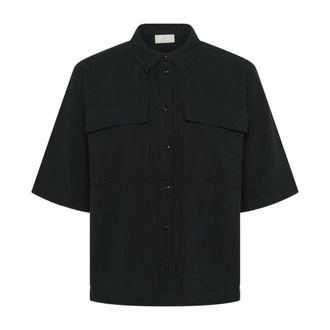 Kaffe Schwarzes Tiefes Hemd mit Halb&auml;rmeln - - Blouses & Shirts - Damen - Schwarzk - XL