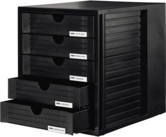 Han Schubladenbox systembox 5 Schubladen din C4 Polystyrol Geh&auml;usefarbe: schwarz Farbe der Schublade: schwarz