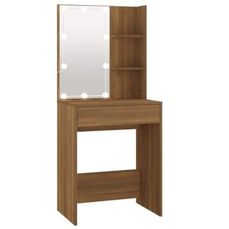 vidaXL Coiffeuse avec LED Table Cosm&eacute;tique Meuble de Rangement Coiffeuse avec Miroir Meuble de Chambre &agrave; Coucher Int&eacute;rieur Ch&ecirc;ne Marron 60x40x140 cm