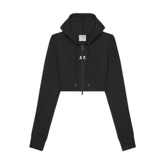 Courr&egrave;ges Femme, Sweatshirts et sweats &agrave; capuche, Noir, Taille: 38 FR Sweat &agrave; capuche court zipp&eacute;