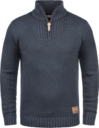 Solid SDPetro Herren Strickpullover Troyer Grobstrick Pullover mit Troyerkragen Rippbündchen Label-Details Baumwollmischung Regular fit, Größe:3XL, Farbe:In