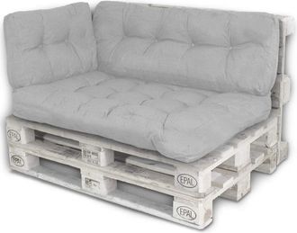 BO.BÔ LACESTONE Palettenkissen Palettenauflagen Sitzkissen Rückenlehne Kissen Palette Polster Sofa Couch (Set Sitzfläche + Rückenteil + Seitenteil, Hellgrau