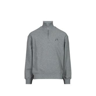 Maison Kitsun&eacute; Sweat &agrave; col montant zipp&eacute; et patch brod&eacute; en coton m&eacute;lang&eacute;