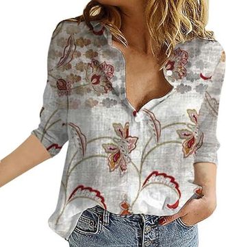 Generic Hauts en coton et lin pour femme &agrave; manches longues - Blouses d&eacute;t&eacute; pour femmes grande taille - Blouses et chemises unies pour les vacances, hauts de tr