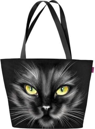 Bertoni Bertoni Sac HOLI avec imprimé coloré - Motif chat noir - Grand sac à main pour la plage, la piscine, la ville, luniversité - Sac pour études et lécole