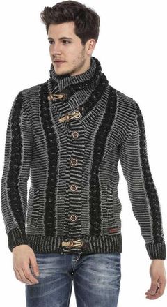 Cipo & Baxx Herren Pullover - Stylischer Strickpullover im modernen Design mit hohem Perfekt f&uuml;r Freizeit, Alltag & Coole Streetwear Outfits - CP215 Schwarz Grau 