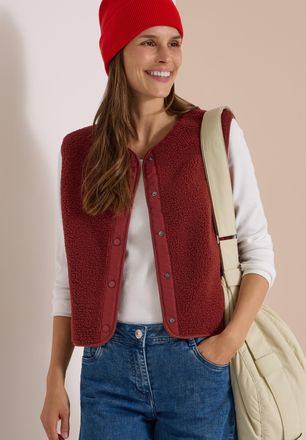 Cecil Kurzweste CECIL, Damen, Gr. XXL (46), rot (russet rot), Stoff, 100% Polyester, unifarben, normal normal, Rundhals, Westen, mit durchgehender Knopfleis