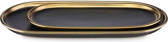 HowHomely Set Schwarz Tablett Serviertablett Gro&szlig; - Keramik Serviertablett - Vielseitiges K&uuml;chentablett Oval f&uuml;r Dekoration im Wohnzimmer oder als Eleganter Fr&uuml;