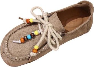 Generic Chaussures plates pour femme - Coupe large - Chaussures de marche décontractées en daim synthétique - Style ethnique élégant - Confortables et respira