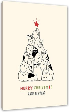 Pixxprint Weihnachts Collection - Weihnachtsbaum Katzen I als, Größe: 60x40cm, Leinwandbild, fertig gespannt, Wandbild, Dekoration, Kunstdruck, kein Poster