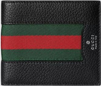 Gucci Bifold-Geldb&ouml;rse aus genarbtem Leder mit Web-Detail und acht F&auml;chern