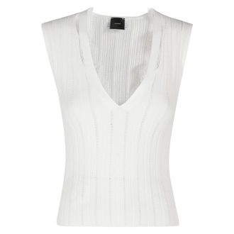Pinko Wei&szlig;e Stricktop mit Spitzenbesatz - - Knitwear - Damen - Wei&szlig; - XS