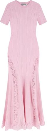 Self Portrait Femme, Robes, Rose, Taille: 42 FR Robe Midi en Maille avec D&eacute;tail en Dentelle