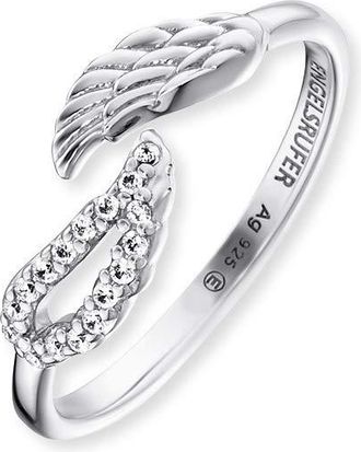 Engelsrufer Damen-Ring aus 925 Sterling Silber mit Engelsflügeln und Zirkonia, Größenverstellbar, ERR-TWINWING-ZI