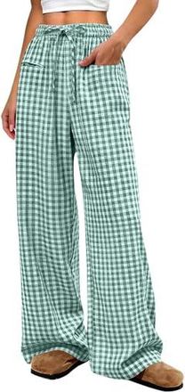 Generic Pantalon &agrave; jambe large pour femme - Taille haute - Jambe droite - Pantalon Palazzo d&eacute;t&eacute; l&eacute;ger - Pantalon de plage - Pantalon de vacances Y2k - Streetw