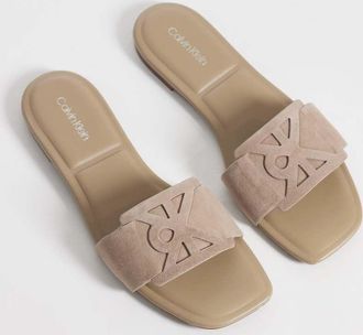 Calvin Klein Eckige Sandalen aus Wildleder in Beige-Neutral