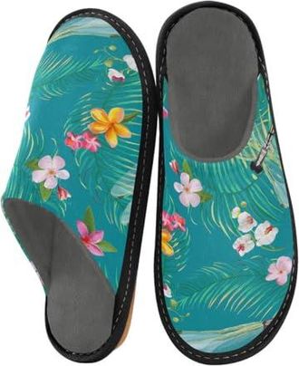 HMZXZ Pantoufles à fleurs tropicales et libellules pour homme et femme, motif floral dété, pantoufles dintérieur, chaussettes dintérieur, chaussures de cham