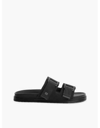 Tommy Hilfiger Wildleder-Sandalen in Schwarz mit gewebten Riemen und Schnalle
