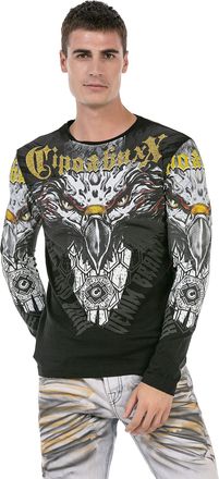 Cipo & Baxx Herren Sweatshirt CL488 Schwarz - Stylischer Pullover im Modernen Streetwear Look mit Rundhals & Print - Bequemer Sweater f&uuml;r Alltag, Freizeit & Party