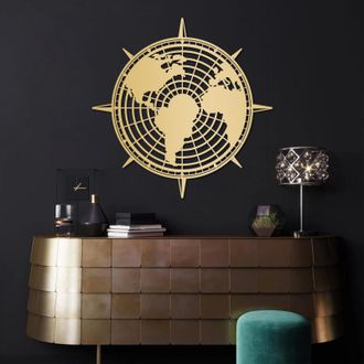 Generic Metall-Wanddeko, Kompass-Deko im Vintage-Stil, Weltkarten-Deko, Moderne Deko, Wohnaccessoires (Gold, 100 x 100 cm)