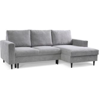 Selsey Selsey Nalika - Ecksofa mit Schlaffunktion, Kordsamt-Bezug, hellgrau, rechtsseitig
