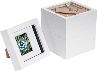 Nicola Spring 5 pi&egrave;ces 4 x 4 3D Shadow Box Cadre Photo Set - Craft Affichage Cadre Photo avec 2 x 2 Mount - Verre Ouverture - Blanc