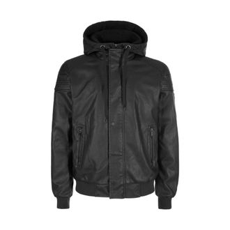 Yes-Zee YES Zee, Homme, Vestes, Noir, Taille: 2XL Veste en simili cuir avec capuche amovible