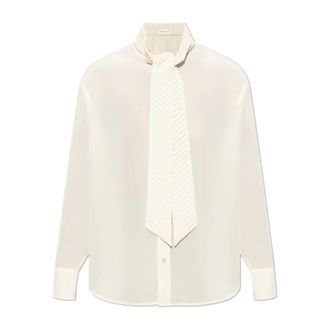 Victoria Beckham Blouse pliss&eacute;e avec d&eacute;tail foulard - Femme - Blouses et Chemises - Beige - Taille: 36 FR