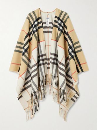 Burberry Cape Oversize En Cachemire Et Laine M&eacute;lang&eacute;s &Agrave; Carreaux Et &Agrave; Franges - Neutres