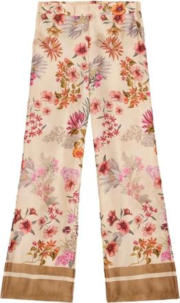 Oltre Femme, Pantalons, Beige, Taille: 42 FR Pantalon Palazzo en satin &agrave; motifs