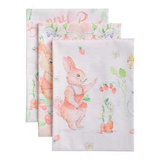 Maison d'Hermine Bunny Party - Lot de 3 torchons de cuisine polyvalents doux et absorbants - 100 % coton - Pour le printemps/&eacute;t&eacute; - 50 x 70 cm