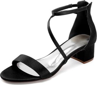 Generic Chaussures Mariage Femme &Eacute;t&eacute; Chunky Heels Bout Ouvert Mari&eacute;e Talons Bas Sandales Mode Dress F&ecirc;te Bridal 4.5Cm,Noir,37 EU