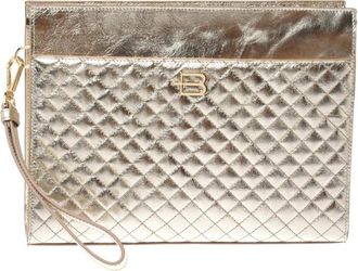 Baldinini Femme, Sacs, Gris, Taille: ONE Size Unisex clutch bag in light gold quilted laminated leather