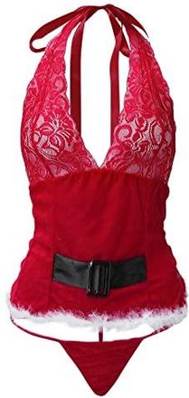 Generic Lingerie sexy - Petite jupe - Pyjama - Ensemble de sous-v&ecirc;tements - Bustier transparent, rouge, taille unique