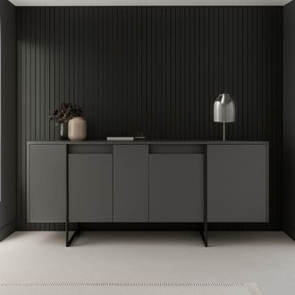 Dmora Sideboard Betel 160x35x80 cm Schwarz 4 Regale, 4 T&uuml;ren