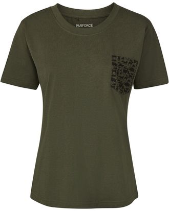 Parforce Damen T-Shirt Brusttasche Waldtiere Oliv/Schwarz, S