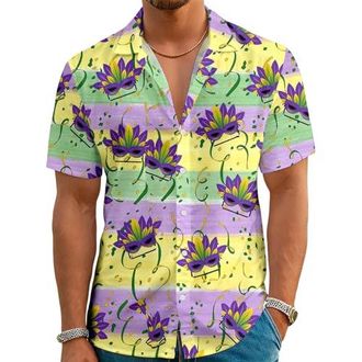 Generic Chemise hawa&iuml;enne Mardi Gras pour homme - Chemise hawa&iuml;enne boutonn&eacute;e &agrave; manches courtes pour carnaval, &eacute;t&eacute;, tendance, vacances, voyage, multicolore, M